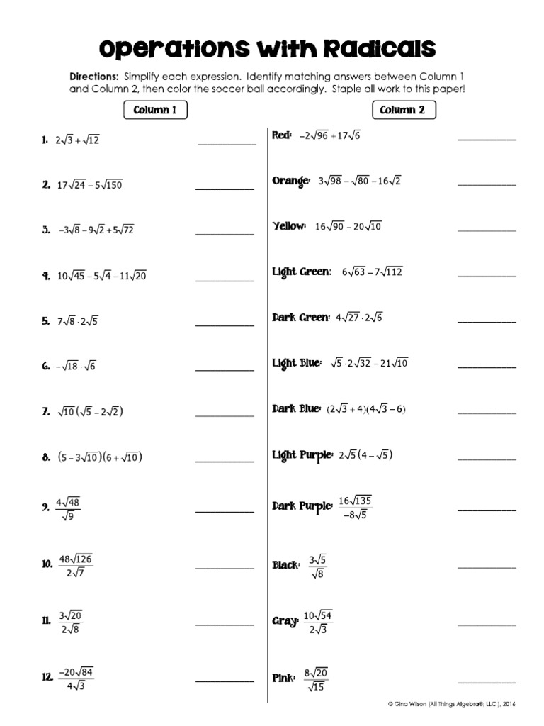 5-10 PRACTICE Operations With Radicals | PDF