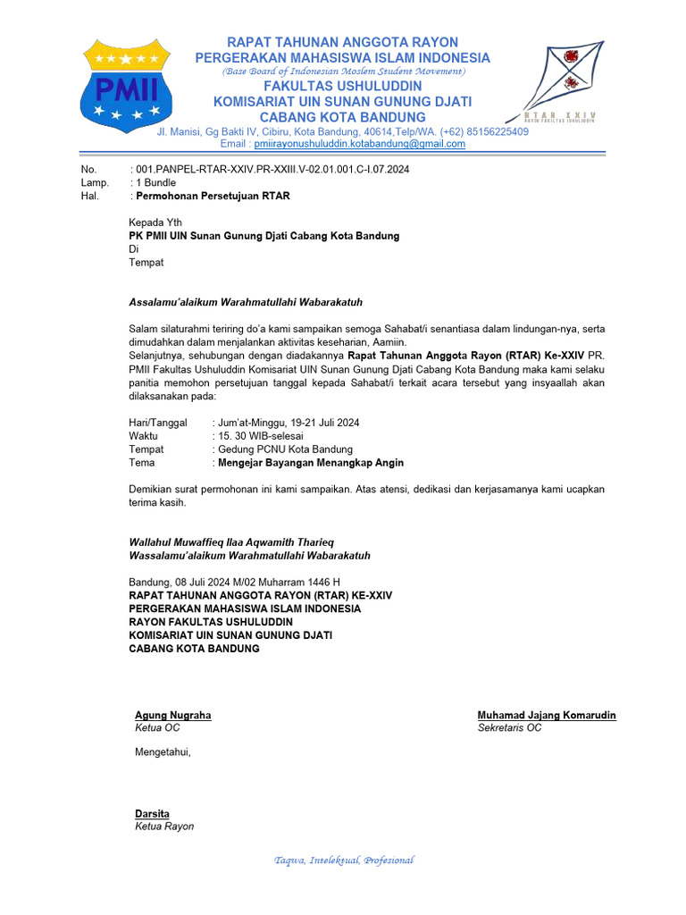 RTAR XXIV PMII UIN Bandung 2024 | PDF