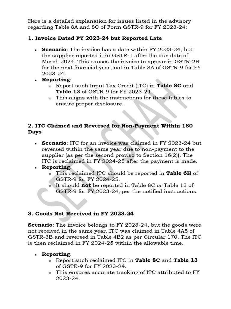 Advisory 9 12 24 Detailed Explanation For Table 8a and 8c | PDF