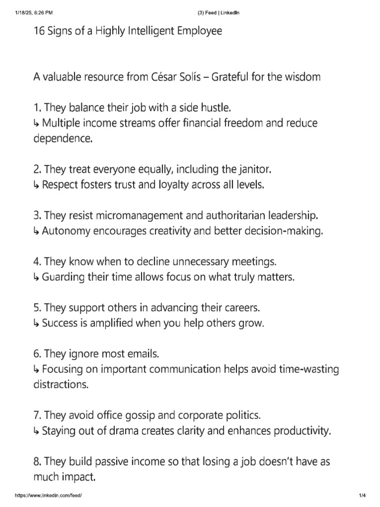 16 Signs of A Highly Intelligent Employee | PDF