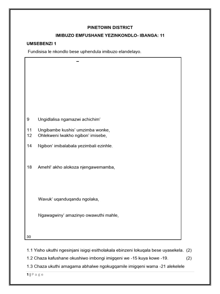 Imibuzo Yezinkondlo: Ibanga 11 | PDF | Southern Africa | Bantu