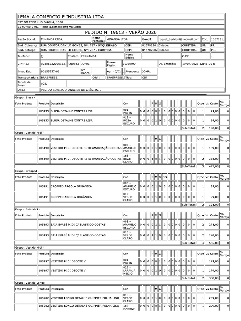 Pedido 19613 - MInanda | PDF