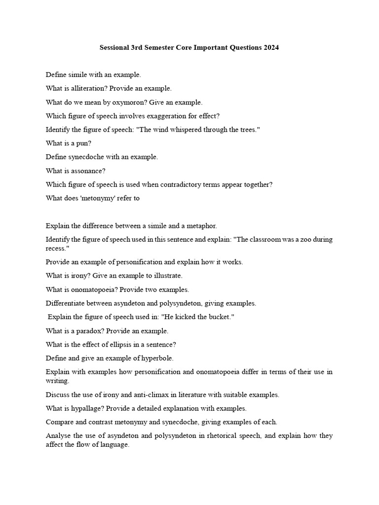 Sessional 3rd Semester Core Important Questions 2024 | PDF