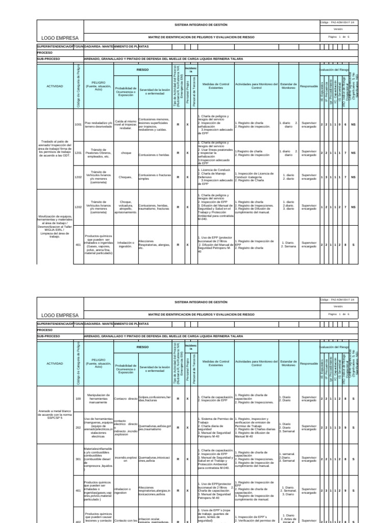 Matriz Miper Arenado y Granallado | PDF | Especialidades Medicas | Enfermedades y trastornos