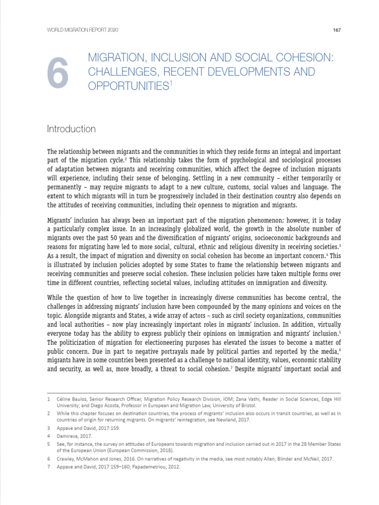 Migrants' Inclusion and Social Cohesion | PDF | Immigration | Human ...