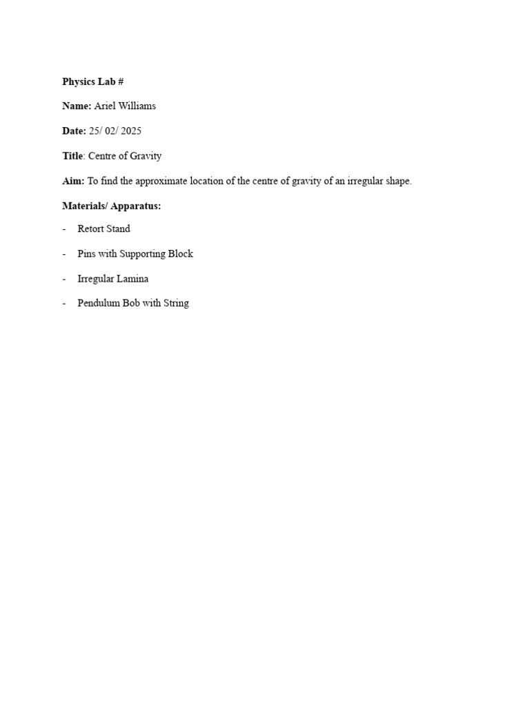 Physics Lab - Centre of Gravity | PDF | Center Of Mass | Gravity