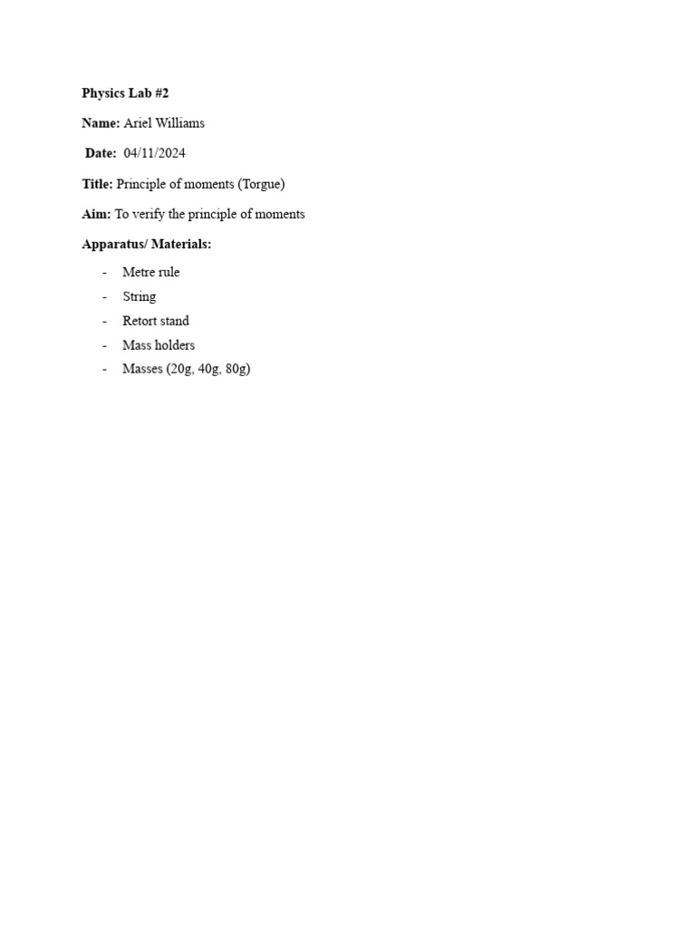 Verify Principle of Moments Experiment | PDF | Force | Accuracy And ...