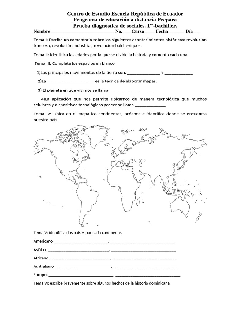 Evaluacion Diagnostica Sociales de 1ro. Severino | PDF