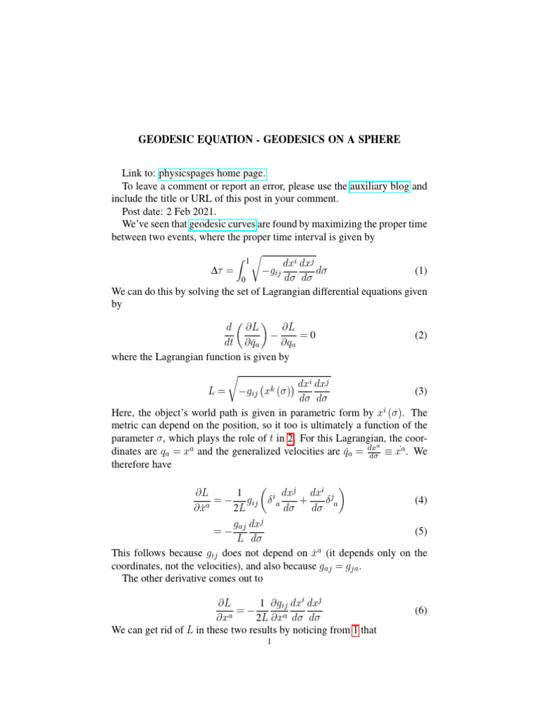 Geodesic Equations on a Sphere | PDF | Coordinate System | Sphere
