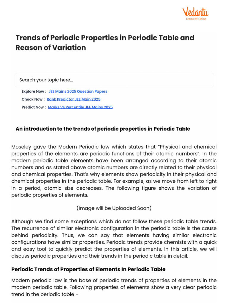 Trends of Periodic Properties in Periodic Table and Reason of Variation ...