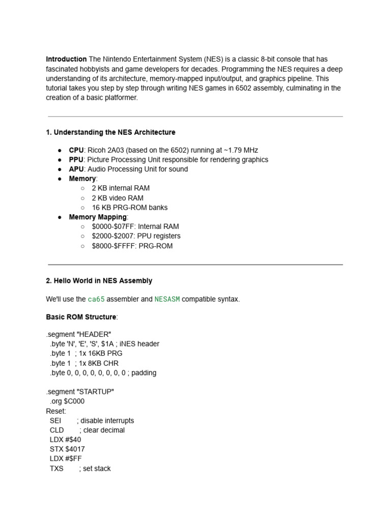 Writing NES Assembly Tutorial | PDF | Computer Science | Computer Engineering