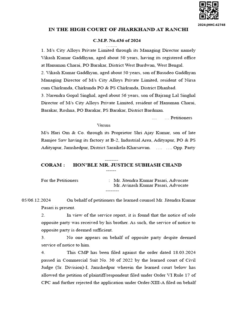 City Alloys Pvt. Ltd. Legal Ruling | PDF | Pleading | Lawsuit