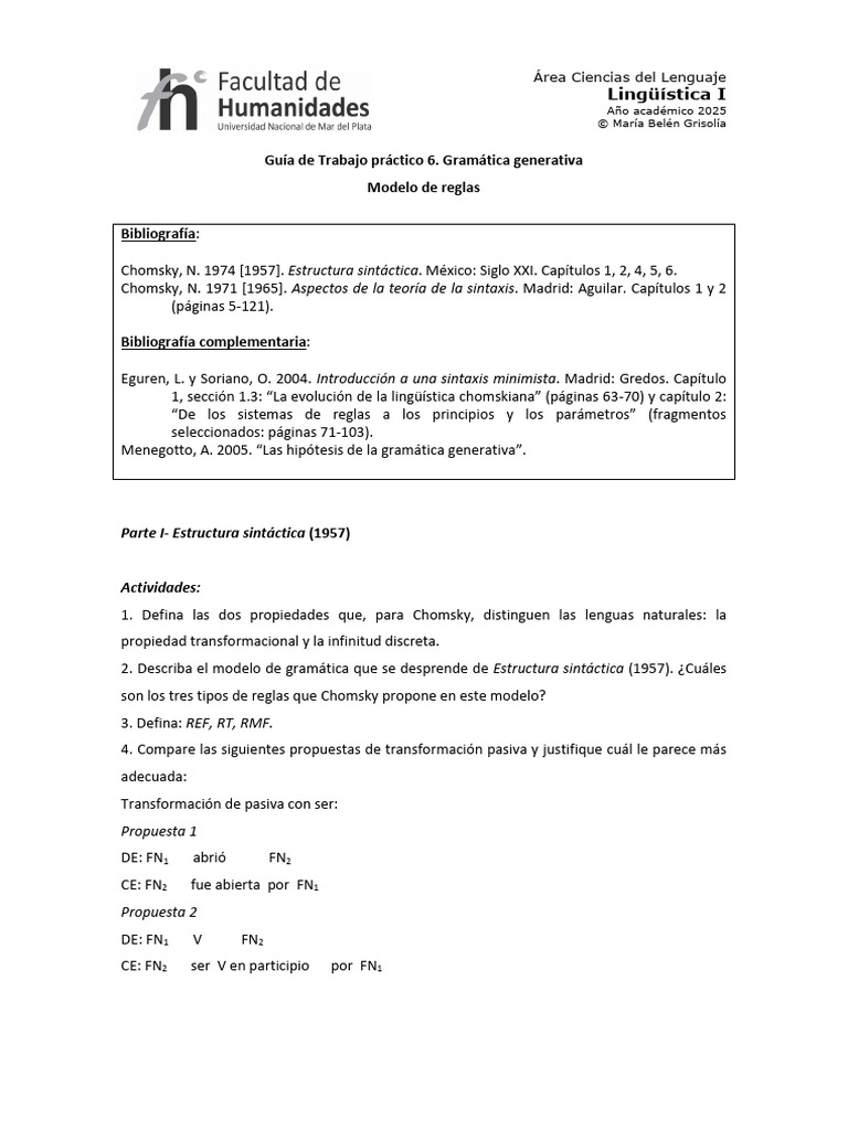 Guía de TP6 - Gramática Generativa (Modelo de Reglas) | PDF ...
