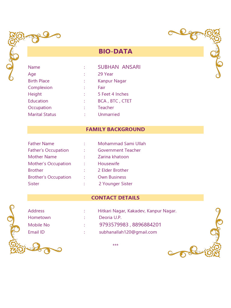 Subhan Biodata | PDF