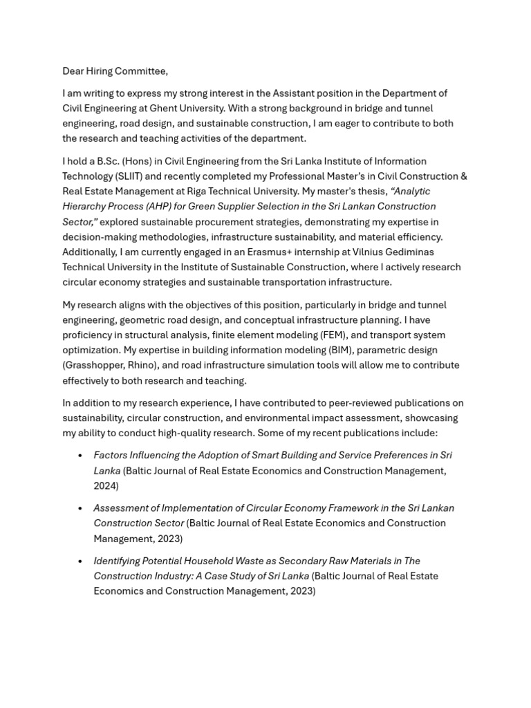Cover Letter - Ghent University | PDF | Infrastructure | Building ...