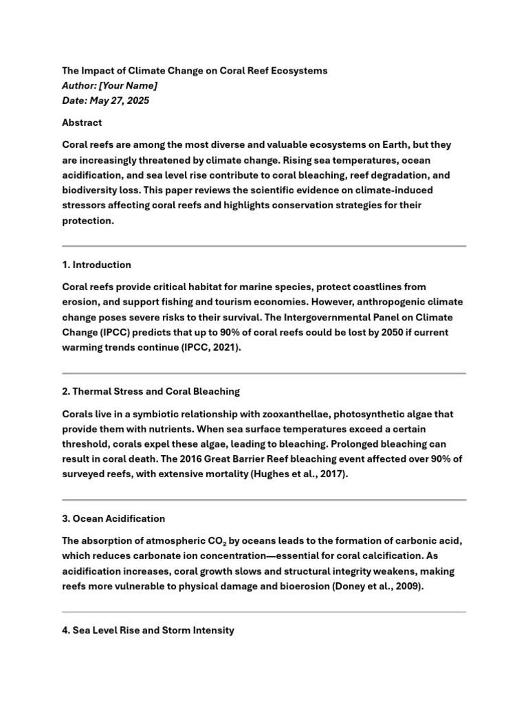 The Impact of Climate Change On Coral Reef Ecosystems | PDF | Coral ...