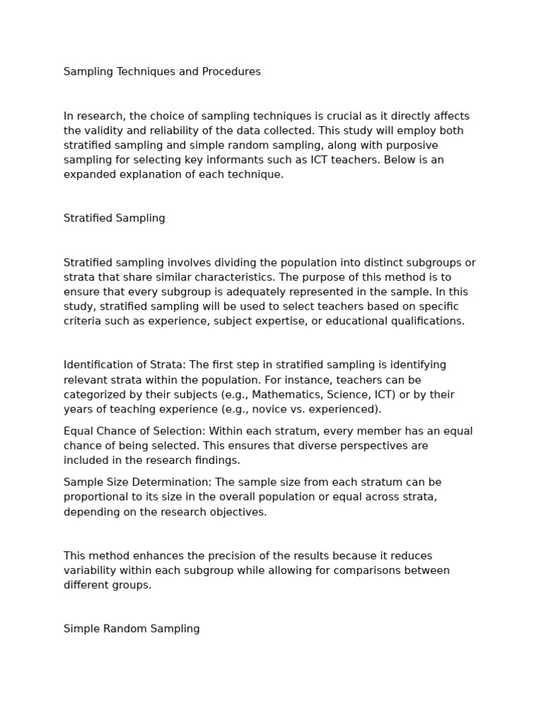 Sampling Techniques and Procedures | PDF | Sampling (Statistics) | Stratified Sampling