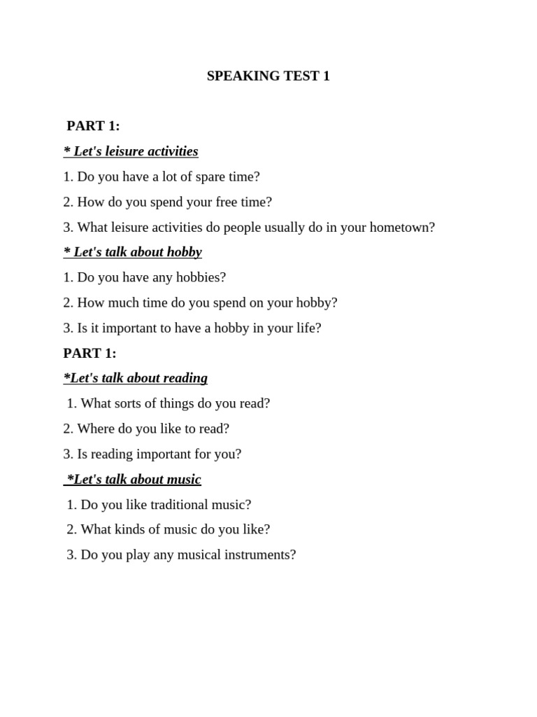 Speaking Part 1 | PDF