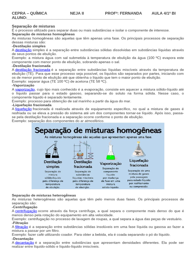Aula 4 - Separação de Misturas | PDF | Mistura | Materiais