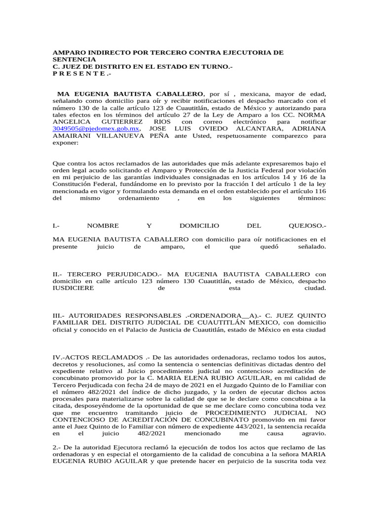Amparo Indirecto Por Tercero Contra Ejecutoria de Sentencia | PDF | Propiedad | Posesión (Ley)