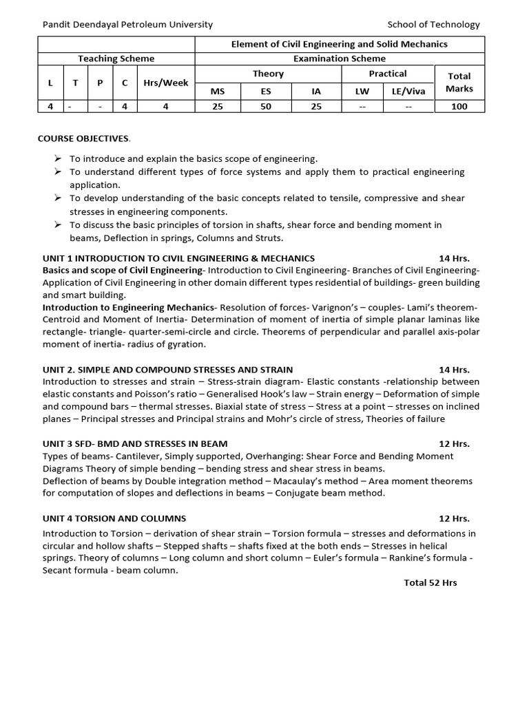 Civil Engineering and Mechanics Course Guide | PDF | Stress (Mechanics ...
