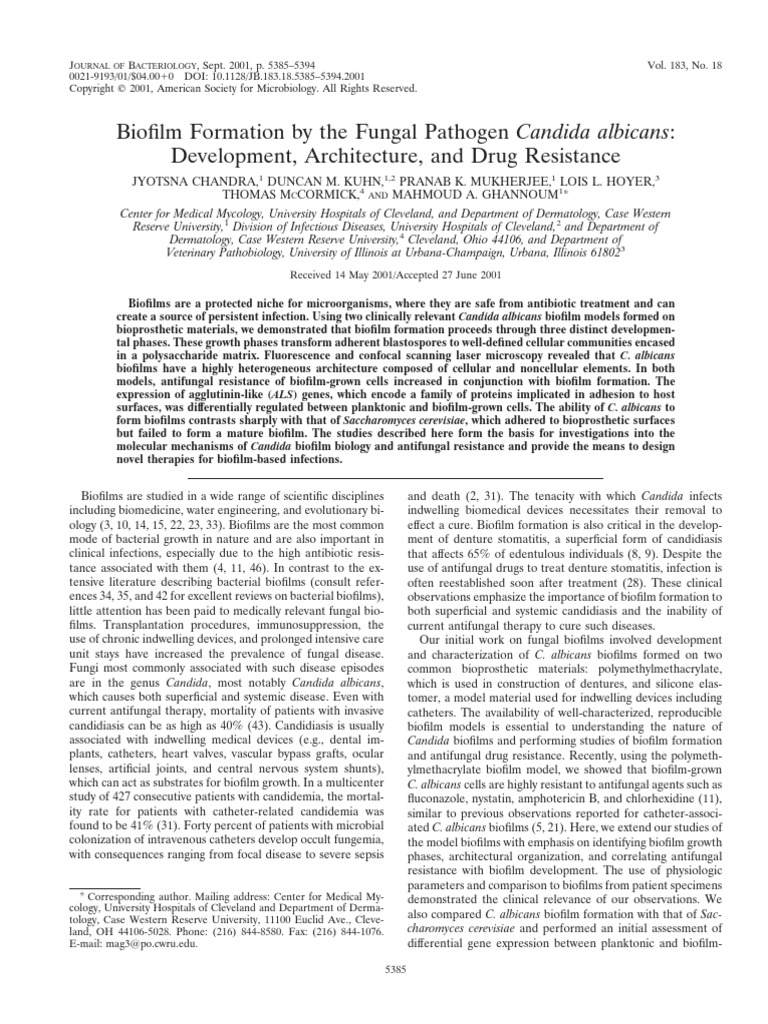 Candida albicans Biofilm Formation and Resistance | PDF | Candidiasis ...