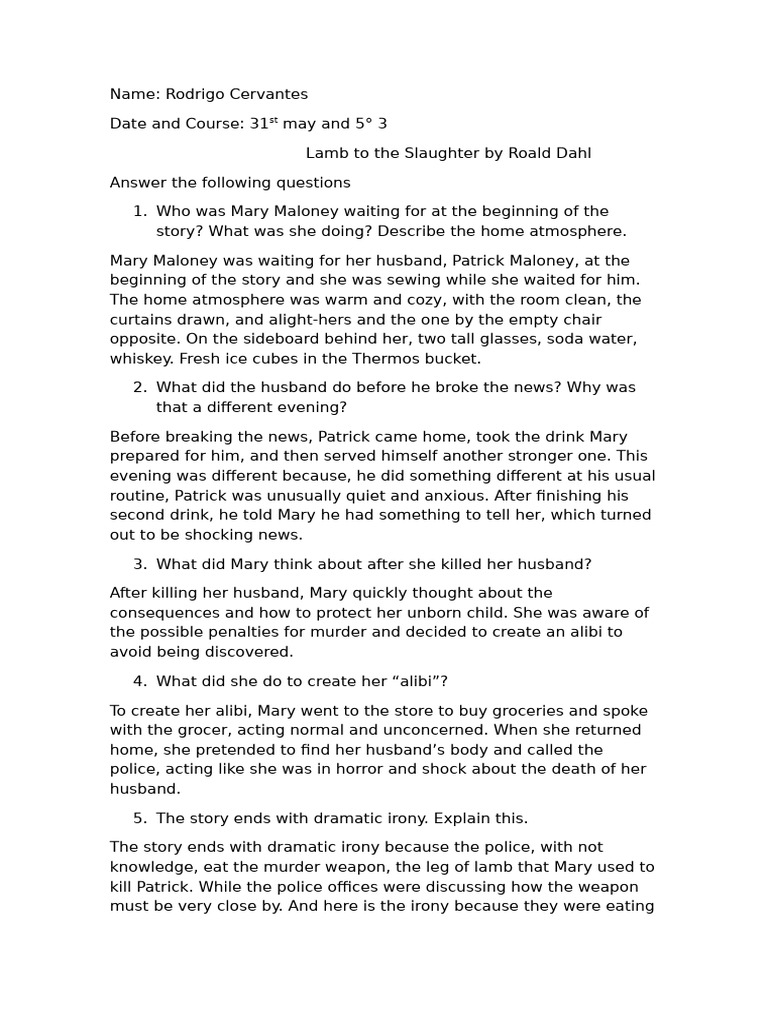Lamb To The Slaughter Questions Rodrigo Cervantes 5 3 TV | PDF