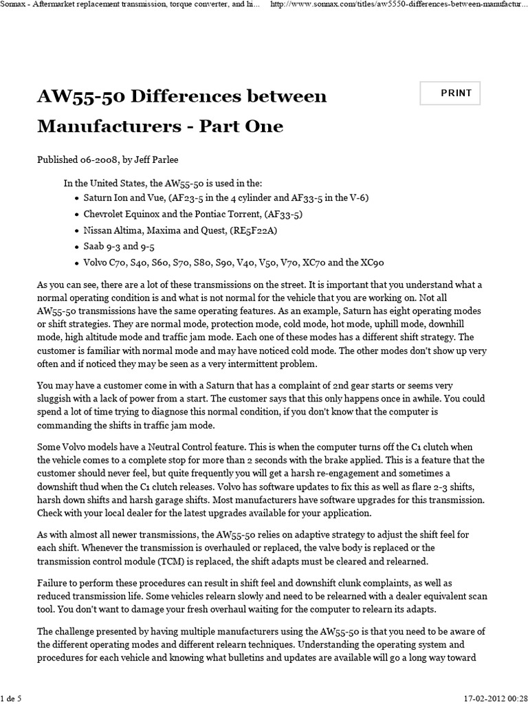 AW55-50 Differences Between Manufacturers - Part One | PDF | Manual ...