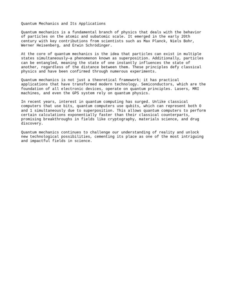 Quantum Mechanics and Its Applications | PDF