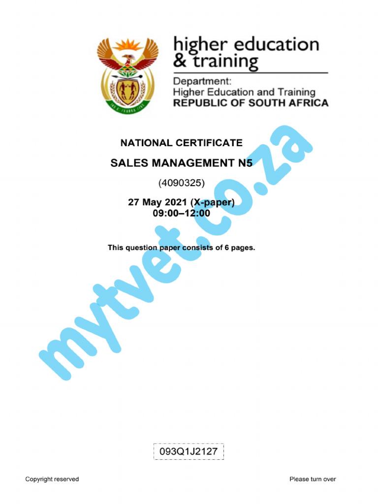 n1430 Sales Management n5 QP Jun 2021 | PDF