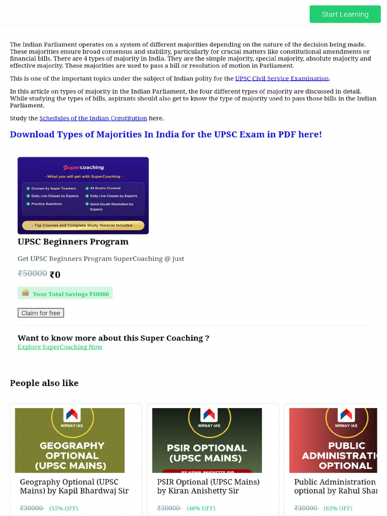 Majorities in Indian Parliament - Know The Types of Majority! | PDF