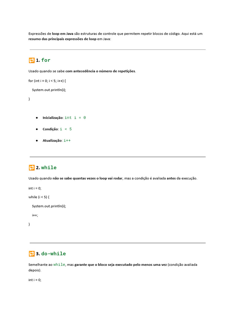 Expressões de Loop em Java | PDF
