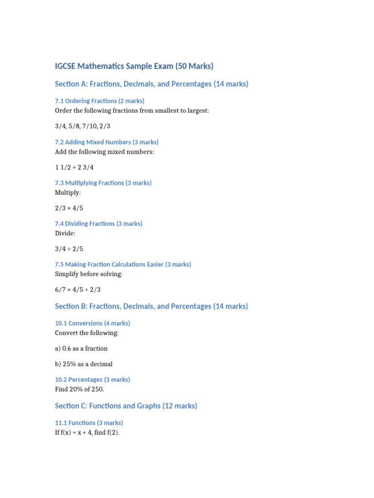 IGCSE Mathematics Sample Exam | PDF