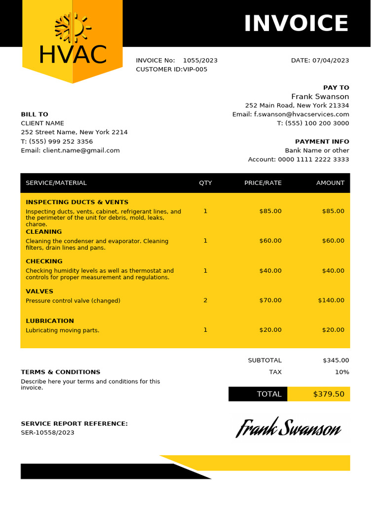 HVAC Invoice Template TemplateLab.com | PDF