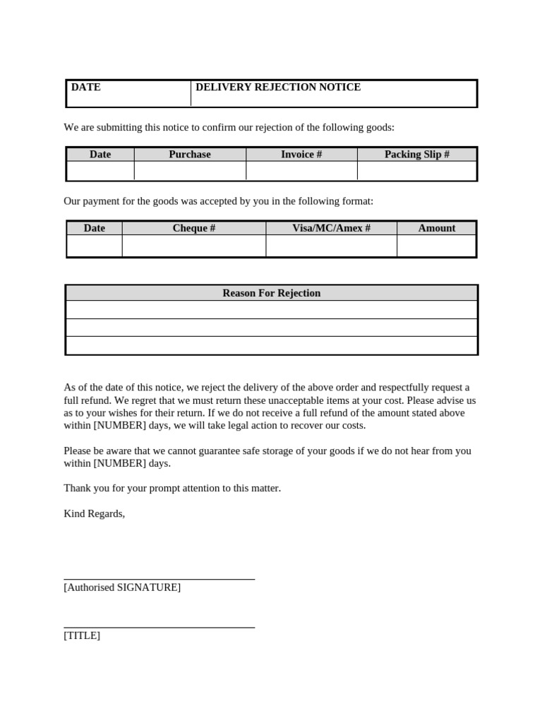 Notice Delivery Rejection | PDF
