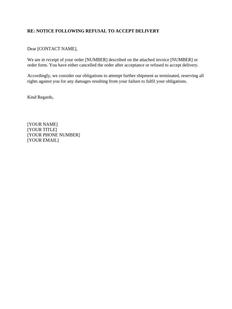 Notice Following Refusal To Accept Delivery | PDF