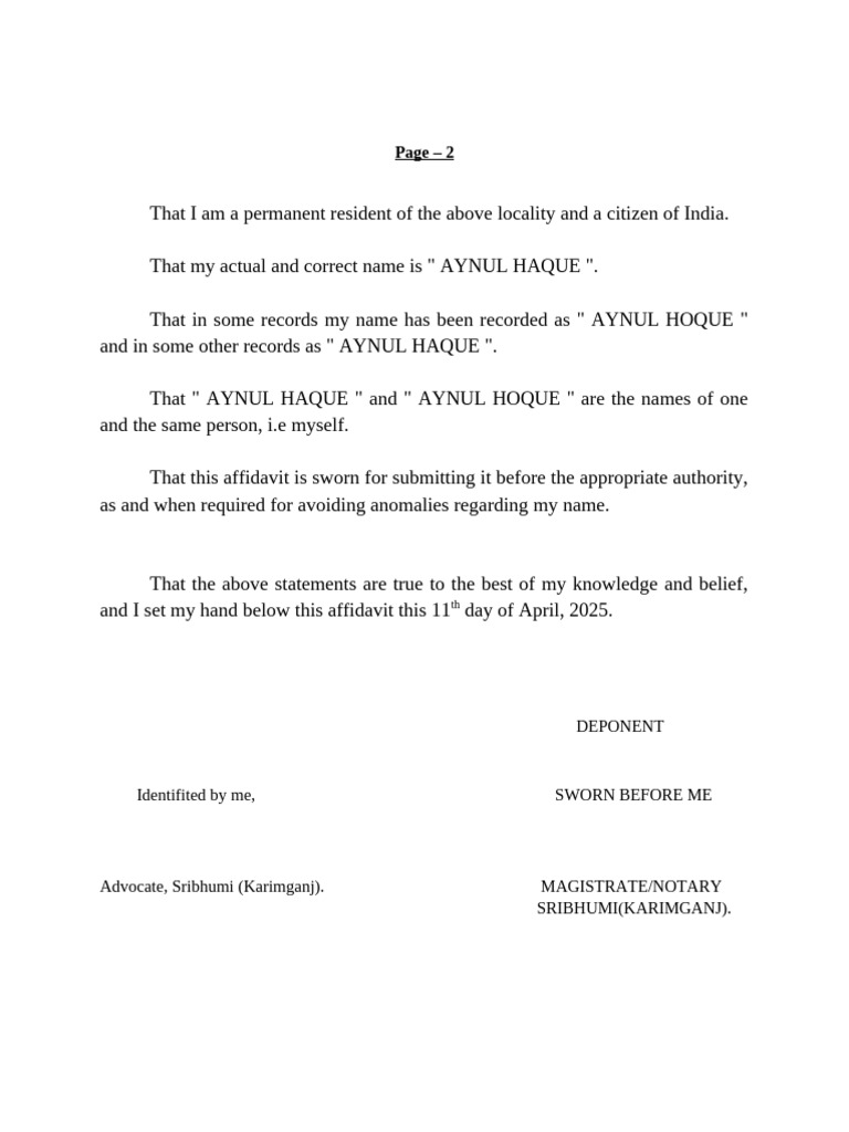 NAME CORRECTION AFFIDAVIT - Simple | PDF