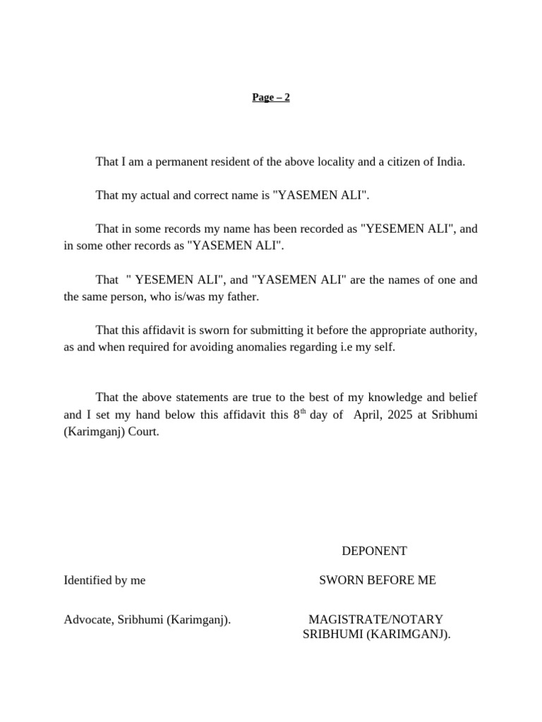 NAME CORRECTION AFFIDAVIT - Simple | PDF