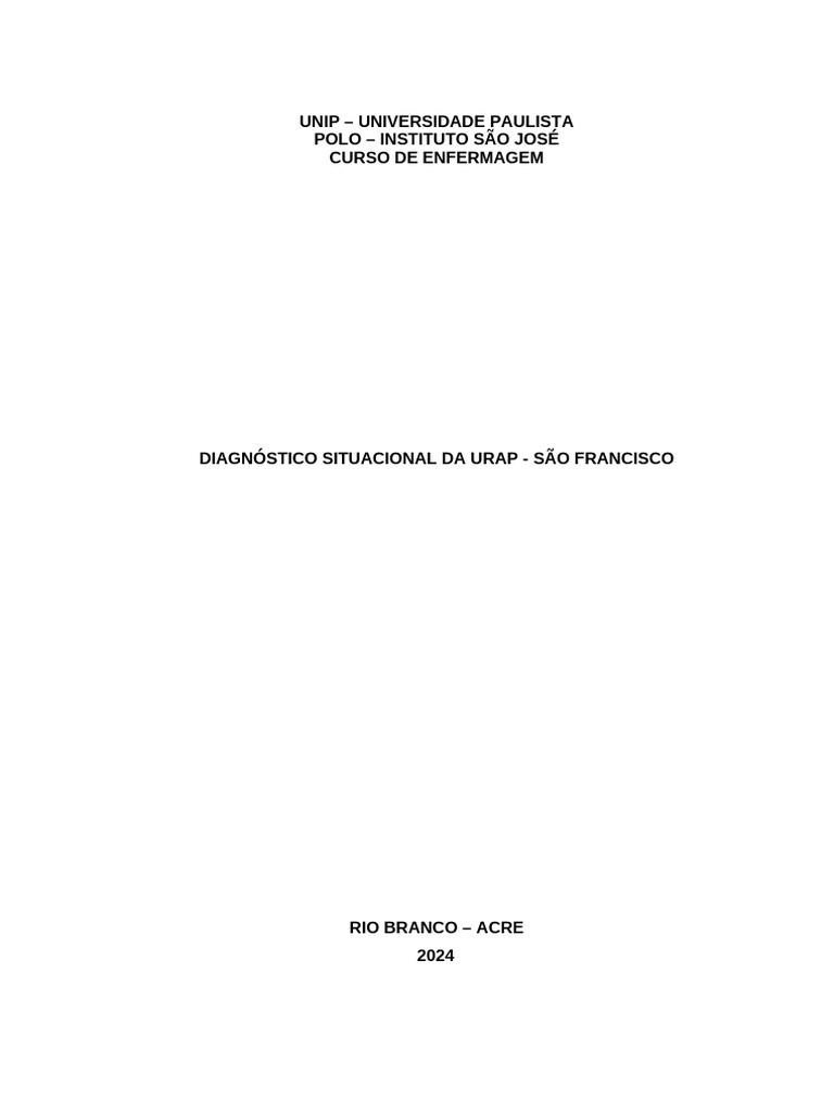 Diagnóstico da URAP São Francisco 2024 | PDF | Enfermagem ...
