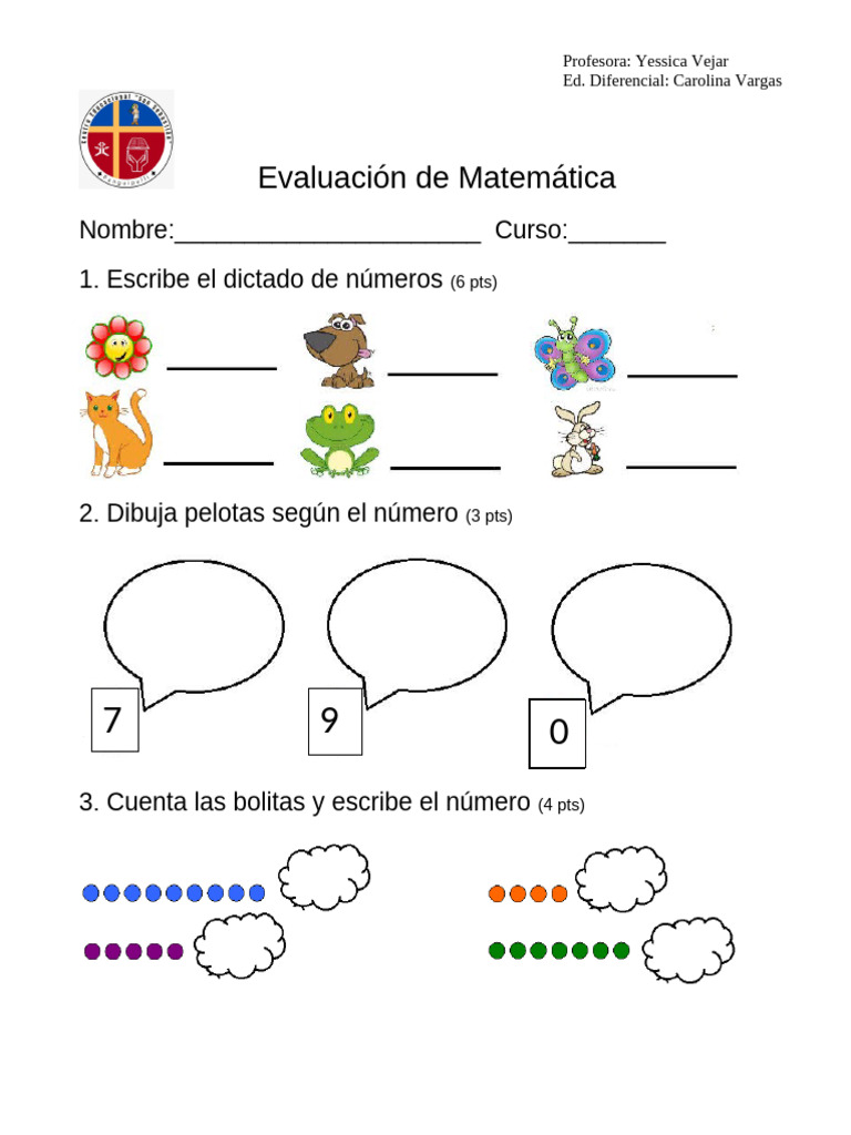 PRUEBA MATEMÁTICA del 0 al 10 | PDF