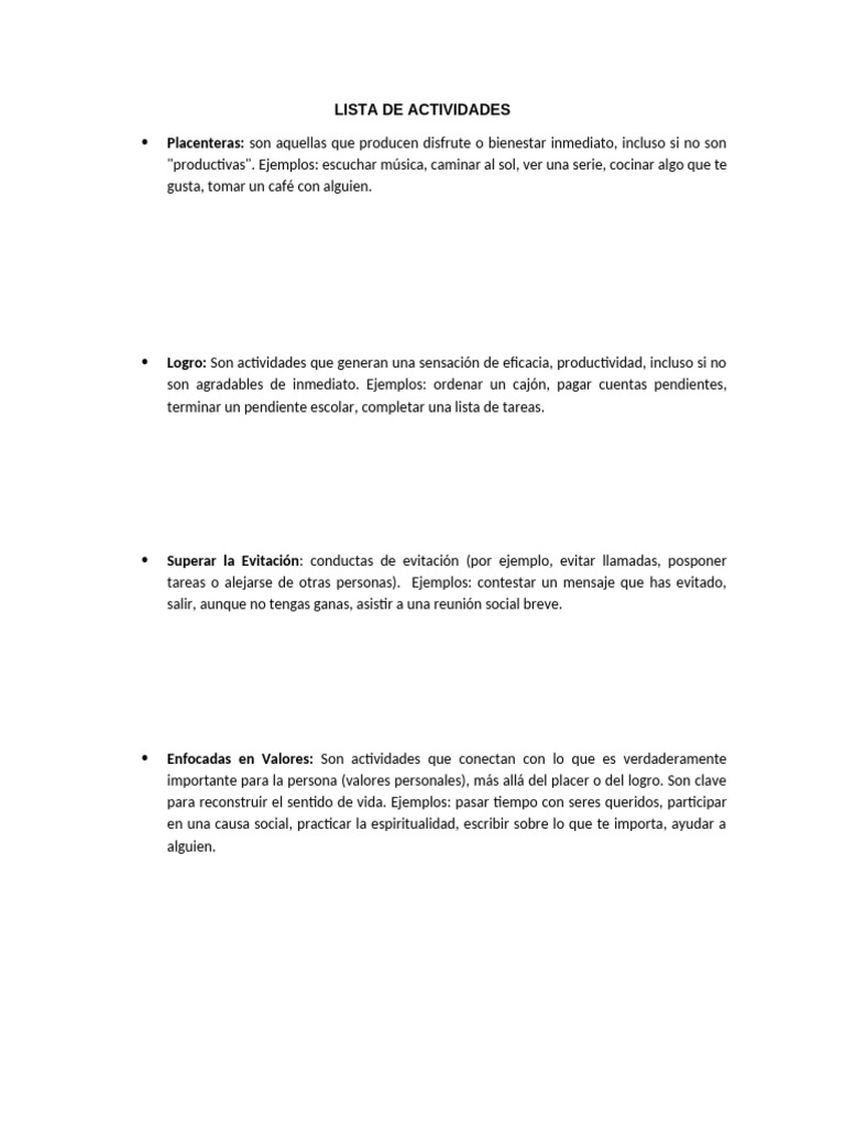 Lista de Actividades | PDF