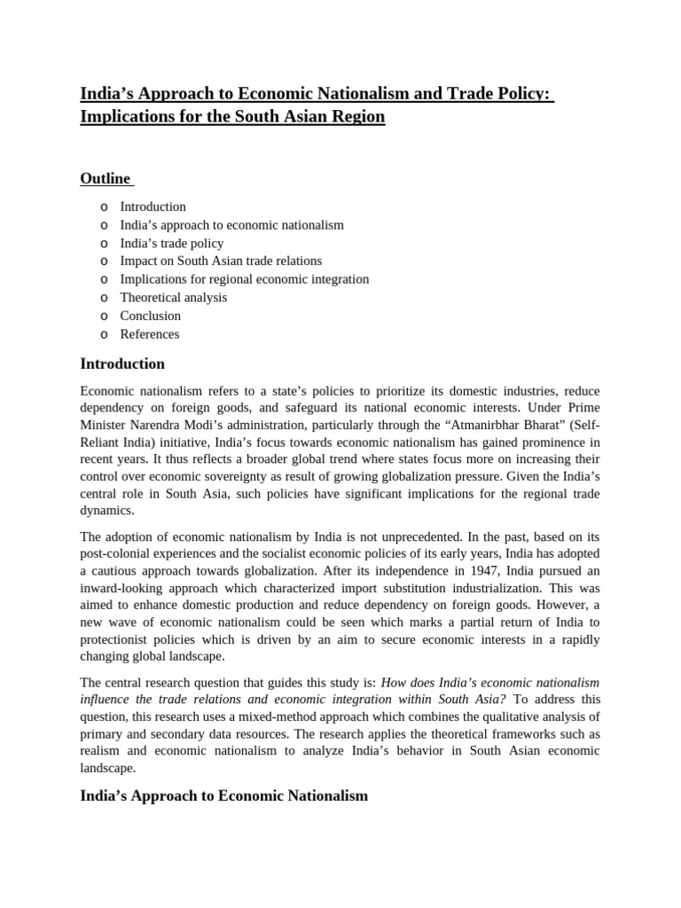 India's Approach To Economic Nationalism and Trade Policy | PDF ...