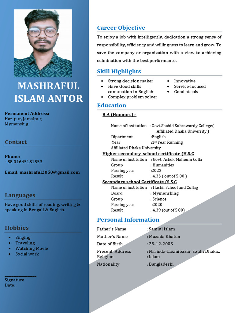 Mashraful Islam Antor ..CV | PDF | Bangladesh | Bengal