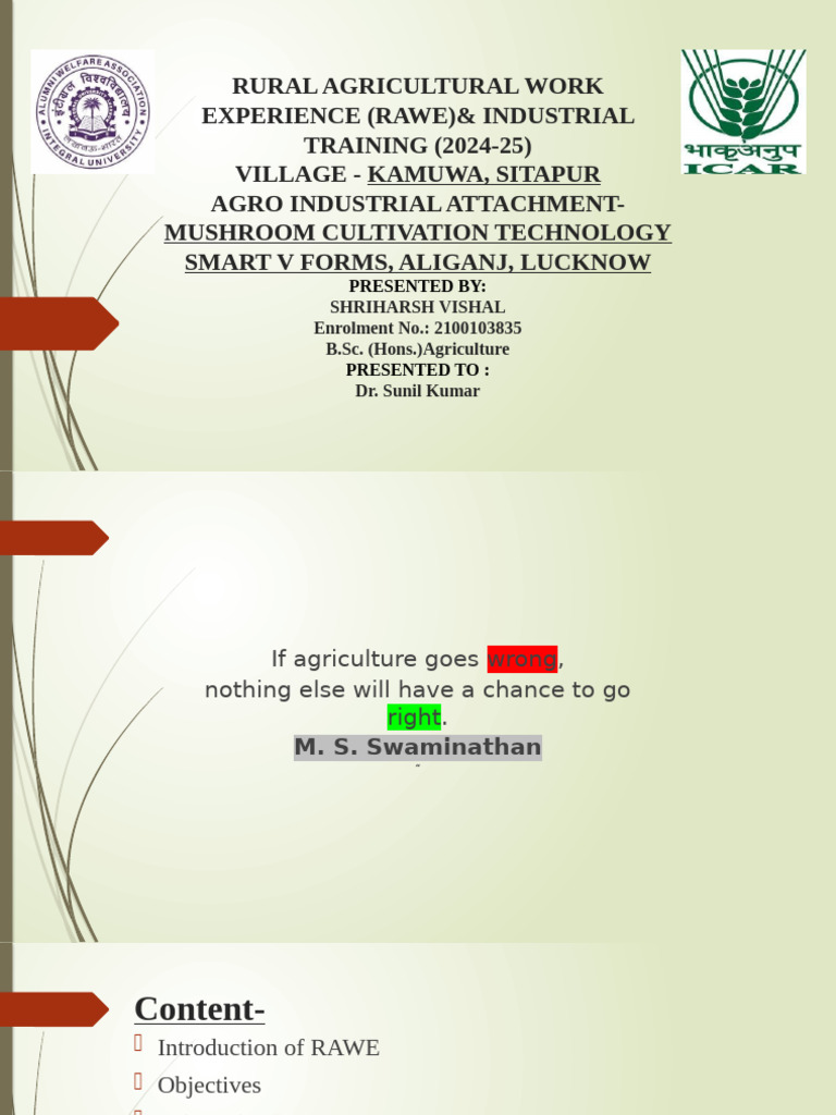 Presentation On RAWE & Industrial Attachment Program | PDF | Agriculture