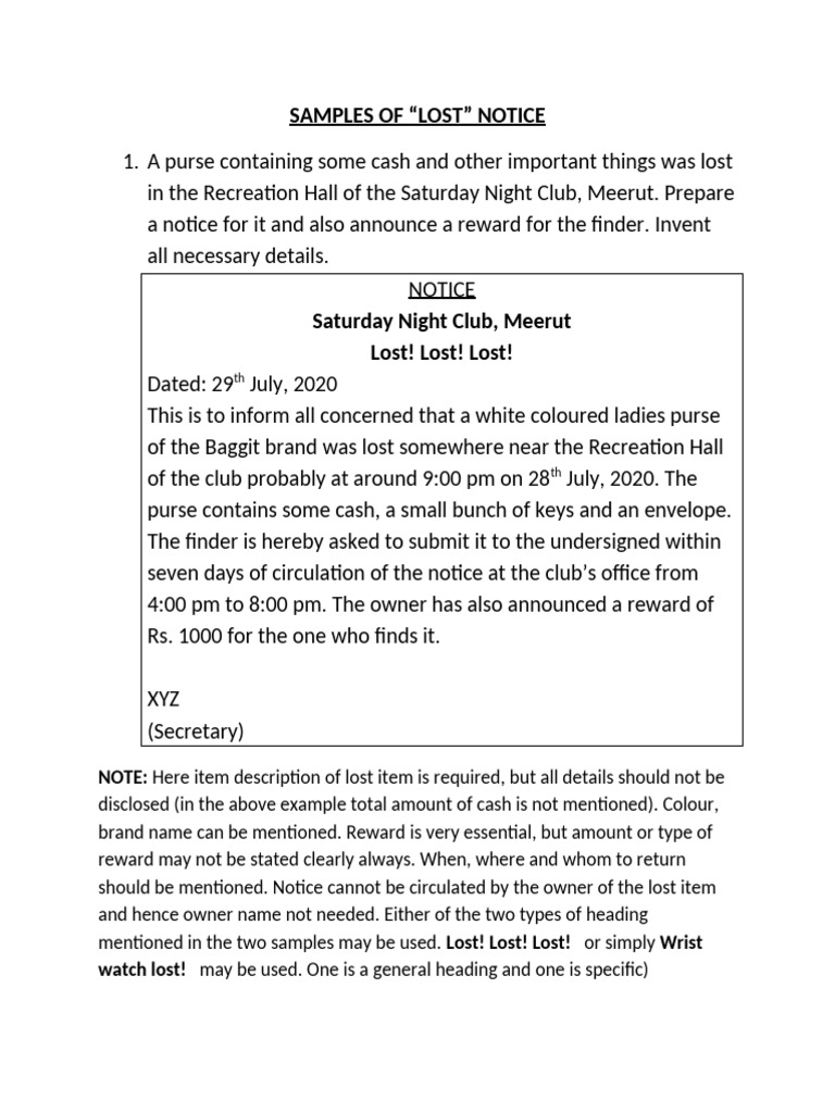 Samples of Lost Notice-1 | PDF
