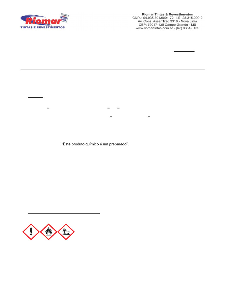 FISPQ - Esmalte - Riolux Riomar Fosco Branco | PDF | Primeiros socorros ...