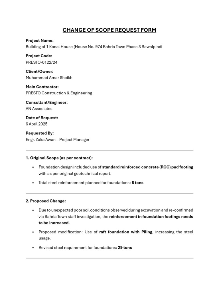 Change of Scope Request | PDF