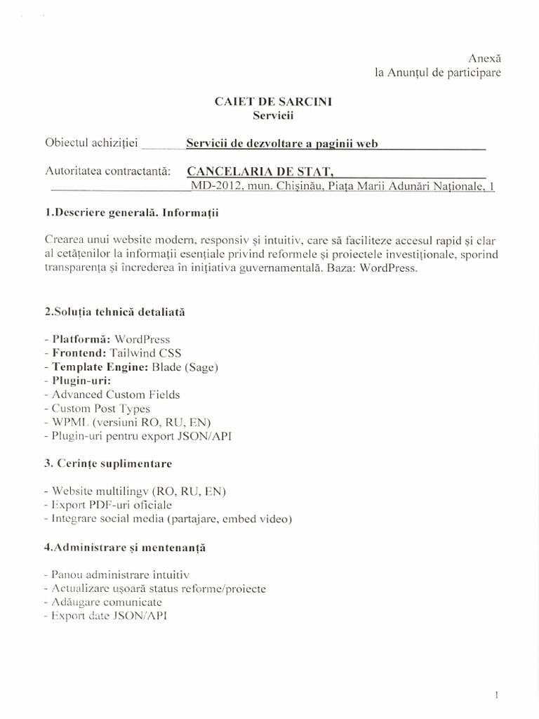 Caiet de Sarcini - Pagina WEB | PDF