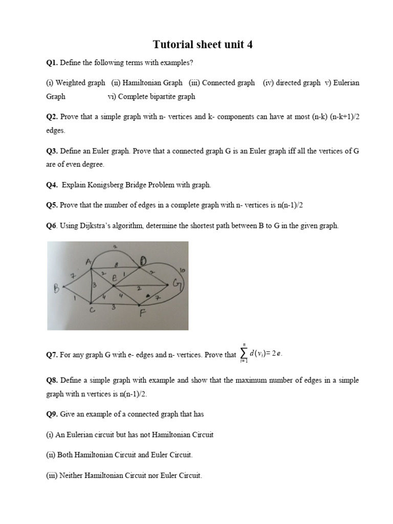 Tutorial Sheet-IV (Graph Theory) | PDF | Mathematical Concepts | Theoretical Computer Science