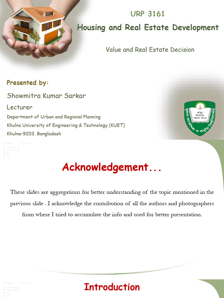 Lecture-03 (URP 3161 - Housing and Real Estate Development) by SKS ...